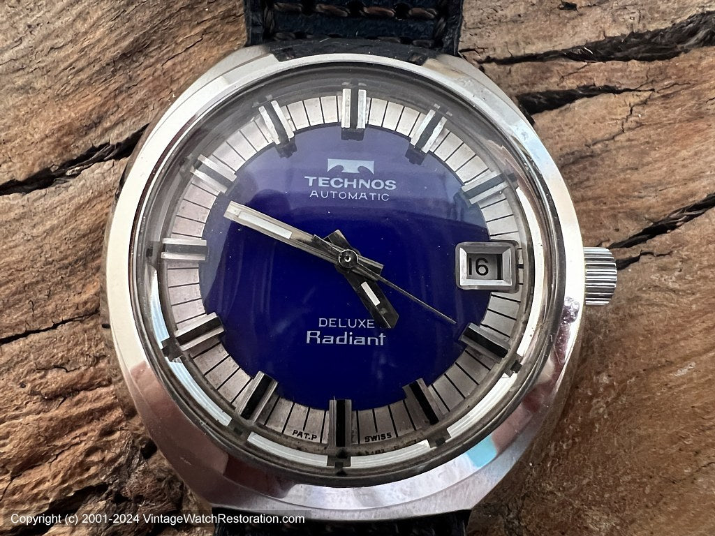 Technos Deluxe Radiant Two-Tone Cobalt Blue Dial with Date, Automatic, – Vintage Watch Restoration