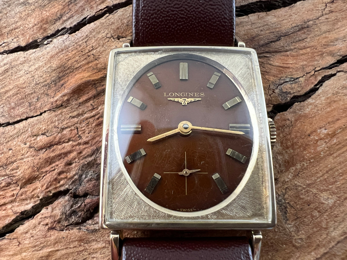 Longines Rusty-Brown Oval Dial in a Brushed Golden Rectangular Case, M ...