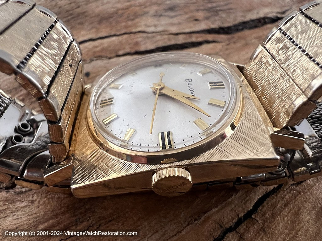 Bulova Oval Dial with Beautiful Textured Rectangular Case and Matching ...