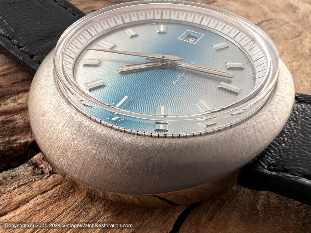 Rene Marcel NOS Brushed Oval Case and Blue Hued Dial with Date, Automa ...