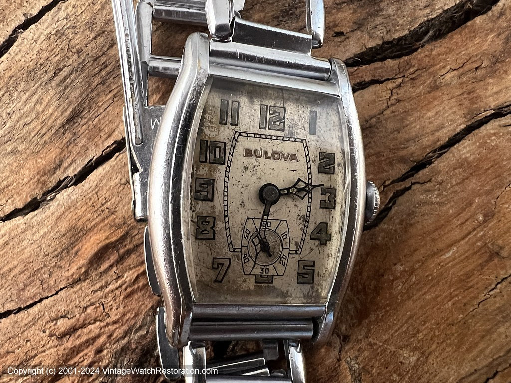 Bulova c.1932 in Tonneau Clam Case with Original Metal Bracelet, Manua ...