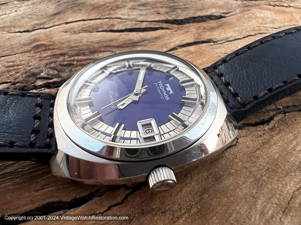Technos Deluxe Radiant Two-Tone Cobalt Blue Dial with Date, Automatic ...