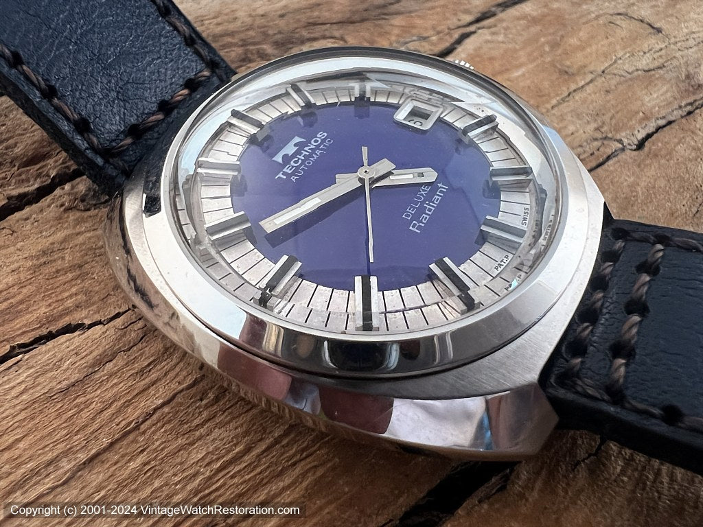 Technos Deluxe Radiant Two-Tone Cobalt Blue Dial with Date, Automatic ...
