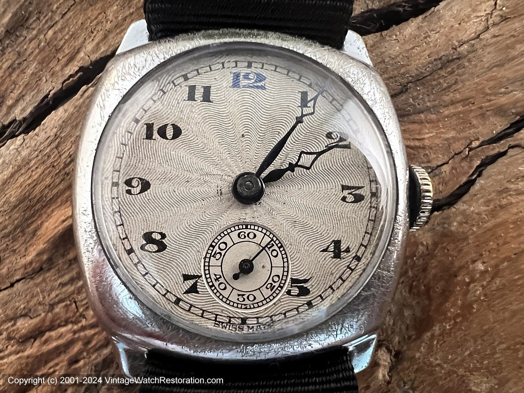 Swiss Military WWI Era Textured Sunburst Dial Square Tonneau Case, Man ...