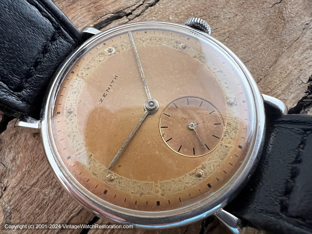 Zenith Two-Tone Rusty-Orange Patina Dial with Deco Lugs, Manual, 33.5m ...