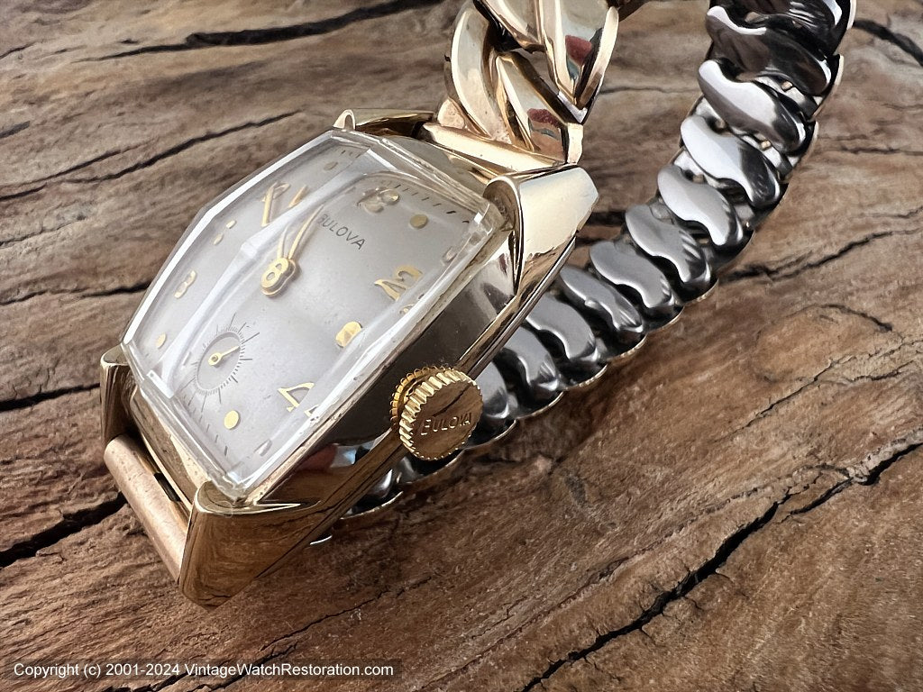 Bulova Rectangular with Perfect Pearly Dial and Quandrant Cut Crystal ...