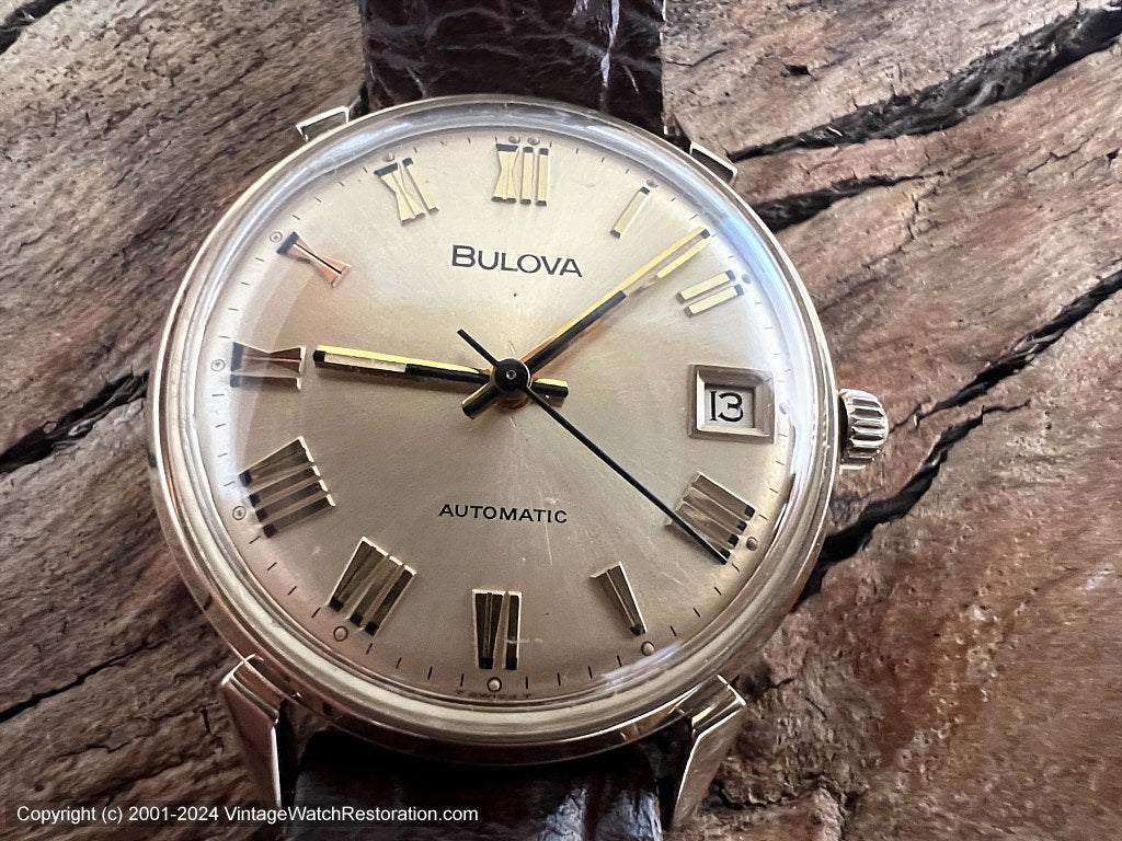 Bulova Stellar Golden Dial, Roman Numerals and Date, Automatic, 33mm ...