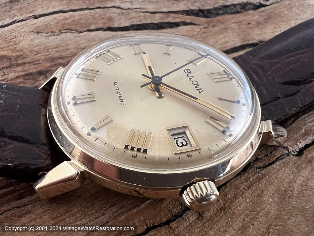Bulova Stellar Golden Dial, Roman Numerals and Date, Automatic, 33mm ...
