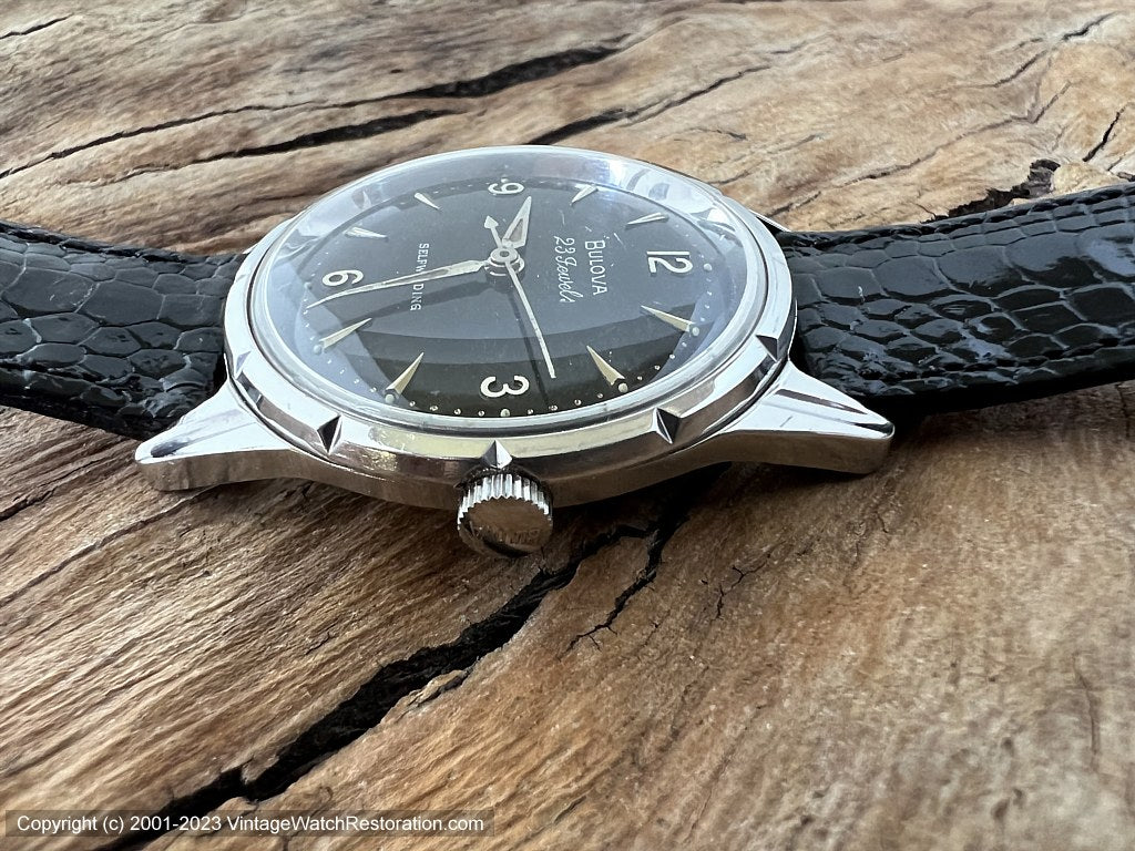 Bulova 23 Jewel Jet Black Dial with Notched Design Case, Automatic, 33 ...