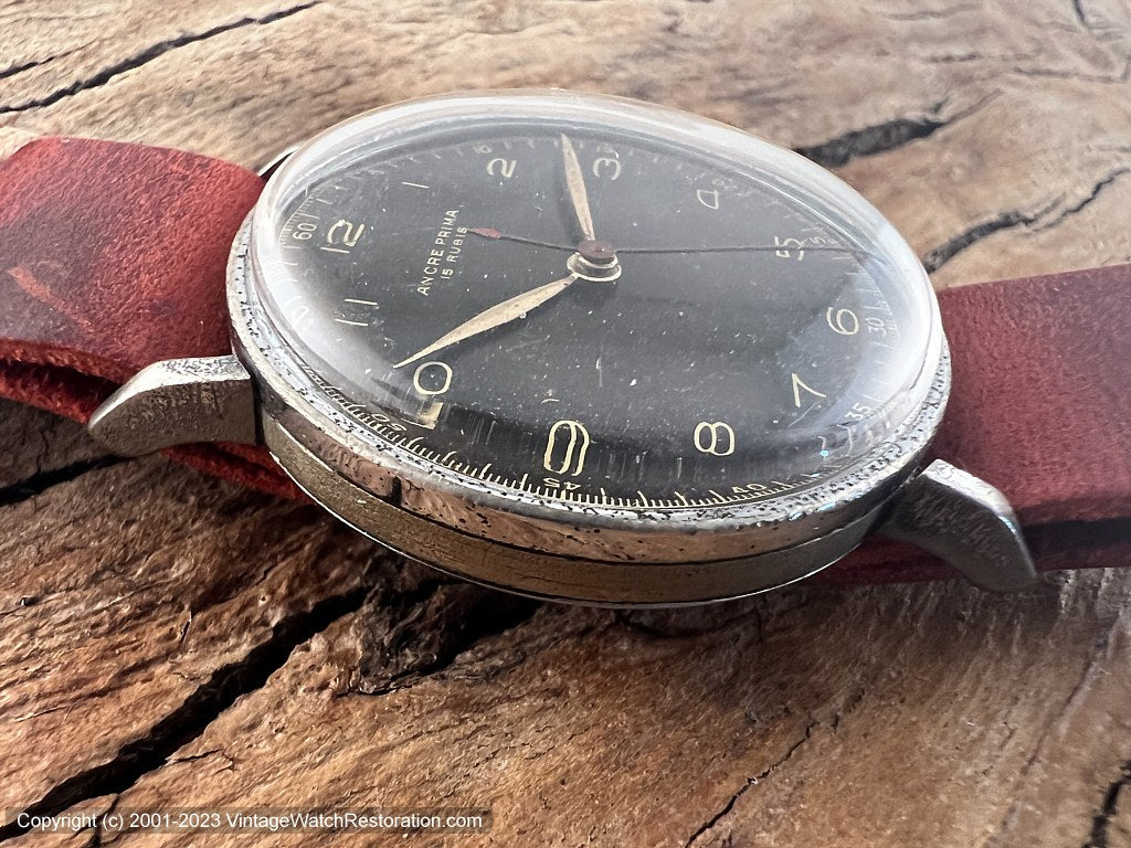 Ancre 'Prima' Black Dial Military Style Dial with Ultra Fine Gold Mark ...