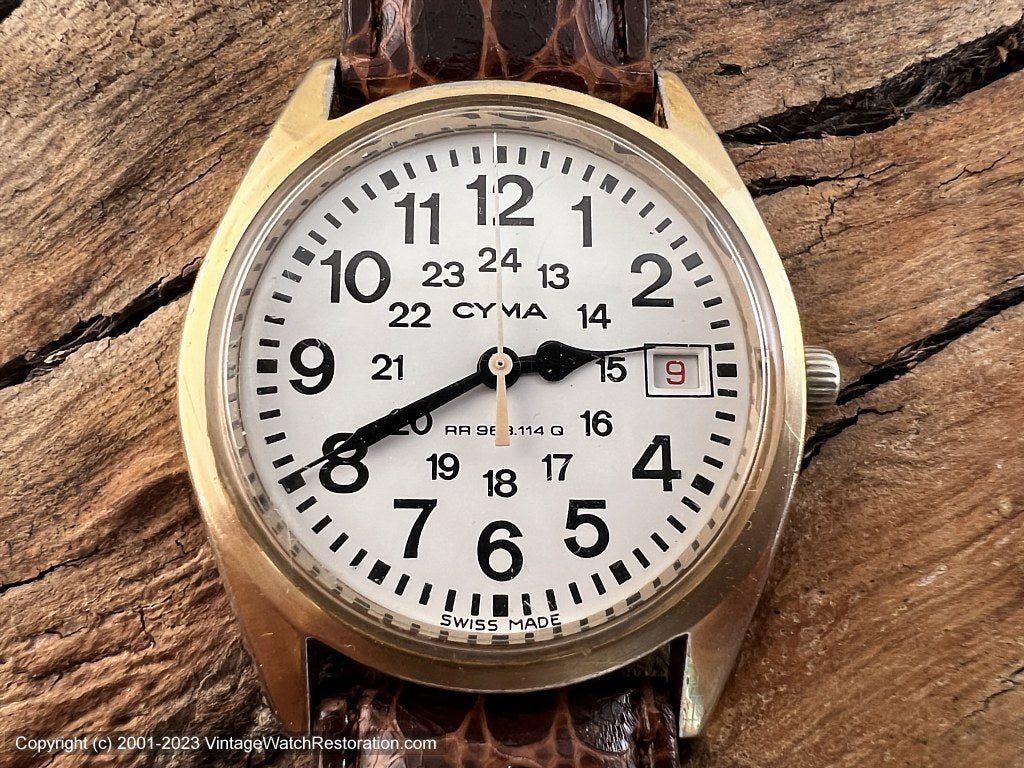 Cyma Railroad 24-Hour Super White Dial, Electric, 36 mm – Vintage Watch ...