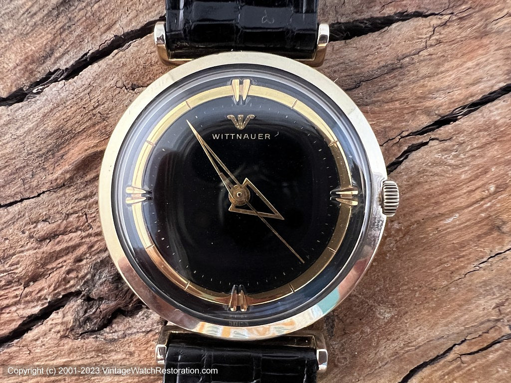 Wittnauer Black and Gold Dial with Triangular Design Hands, Manual, 34 ...