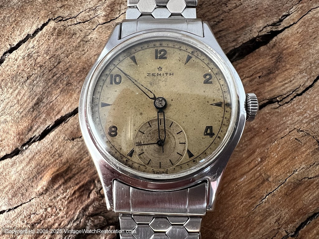 Zenith Military Style with Mustard Dial and Fish Scale Bracelet, Manua ...