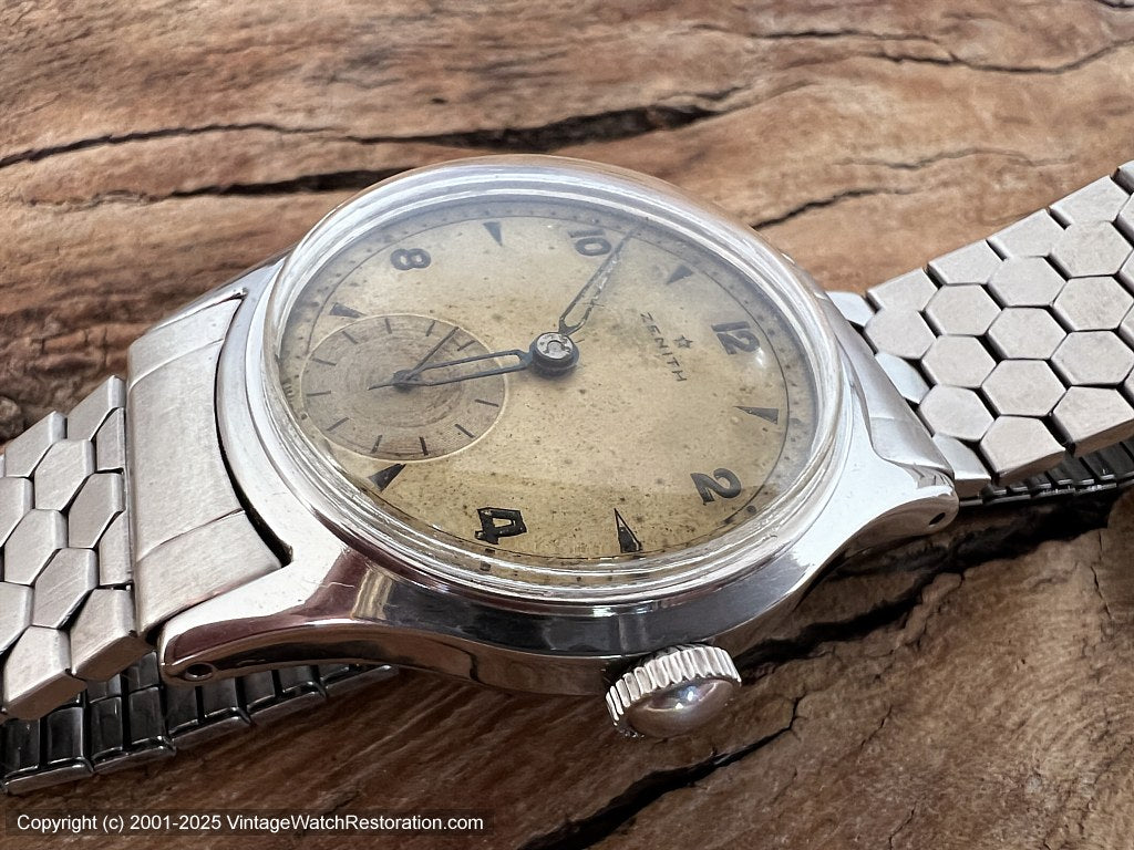 Zenith Military Style with Mustard Dial and Fish Scale Bracelet, Manua ...