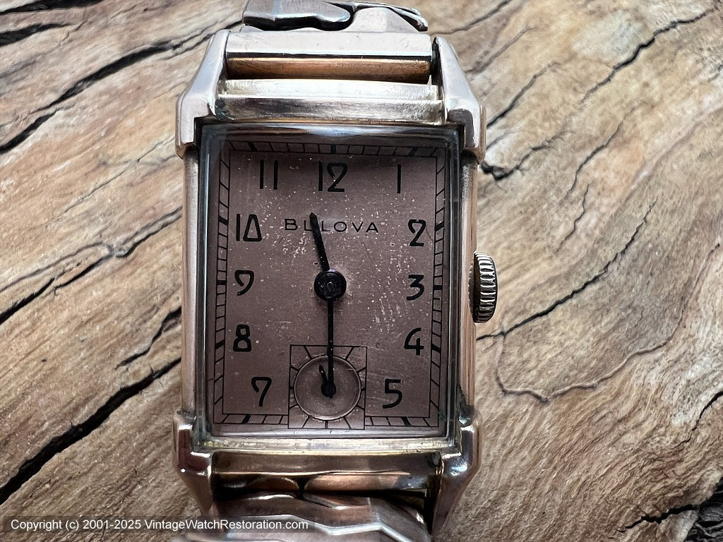Bulova Copper Dial Art Deco Rose Gold Case with Original Deco Box, Man ...