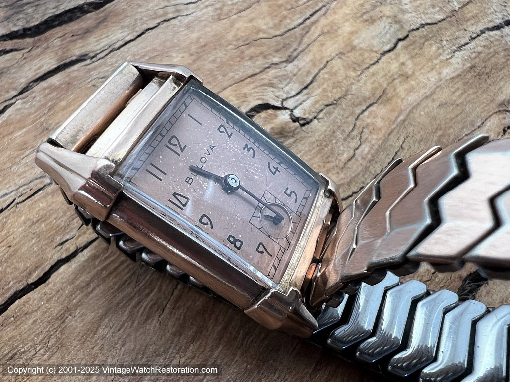 Bulova Copper Dial Art Deco Rose Gold Case with Original Deco Box, Man ...