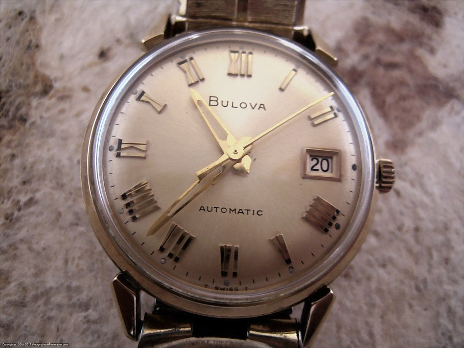Bulova Gleaming Golden Roman Style Dial with Date, Automatic, 33mm ...