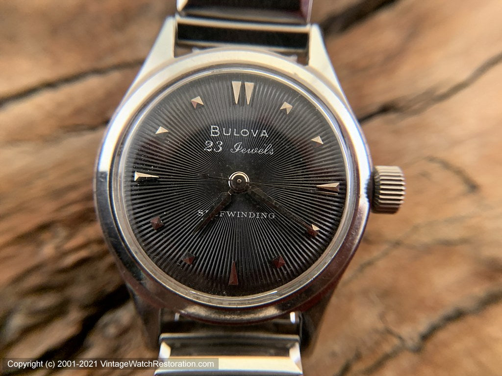 Bulova 23 Jewel Black Starburst Design Dial, Automatic, 32mm – Vintage ...