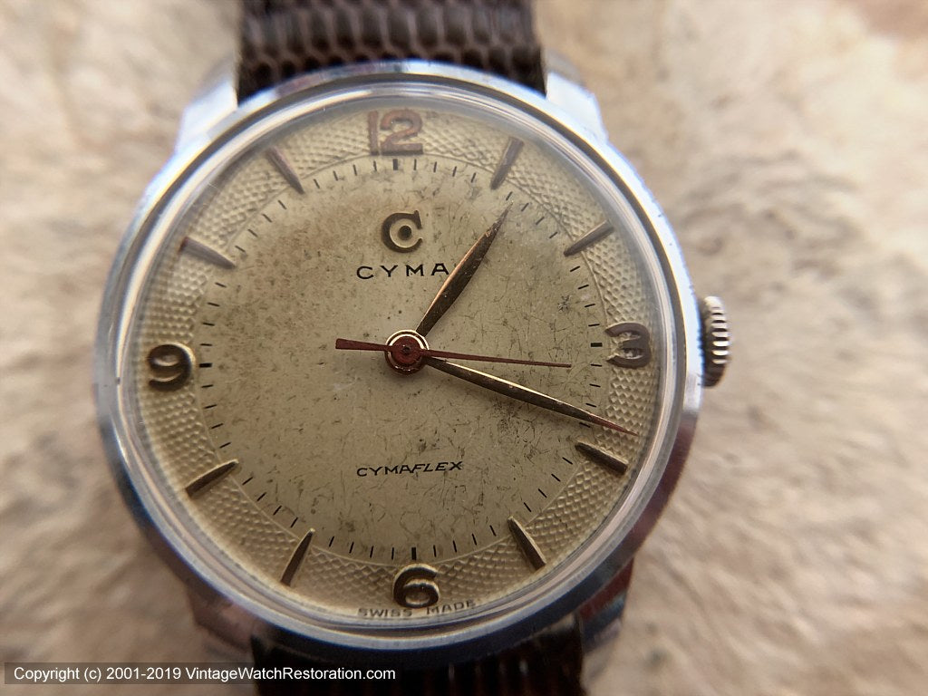 Cyma Cymaflex Perfectly Patinaed Dial circa WWII, Manual, 30.5mm ...