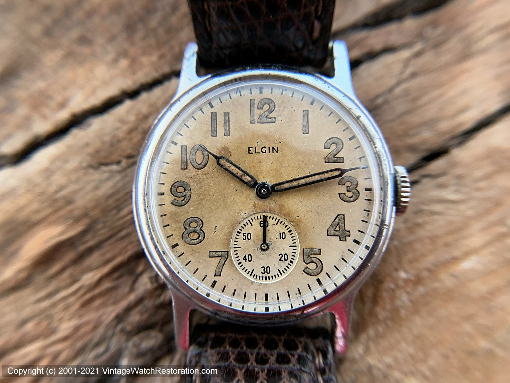 Elgin US WWII-Era Military with Stunning Amber Hued Patina Dial, Manua ...
