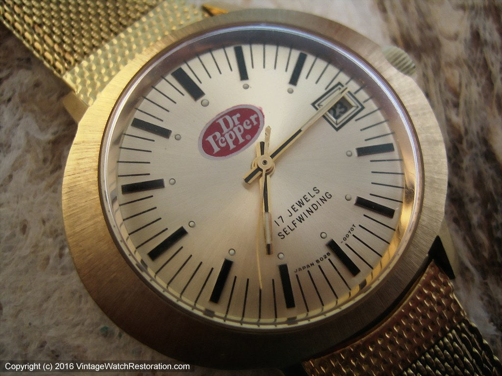 Dr. Pepper Promotional Watch with Date, Automatic, Large 40x42mm ...