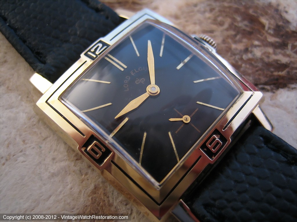 Unusual Lord Elgin Black Dial with Inlaid Numbers on Bezel, Manual, 28 ...