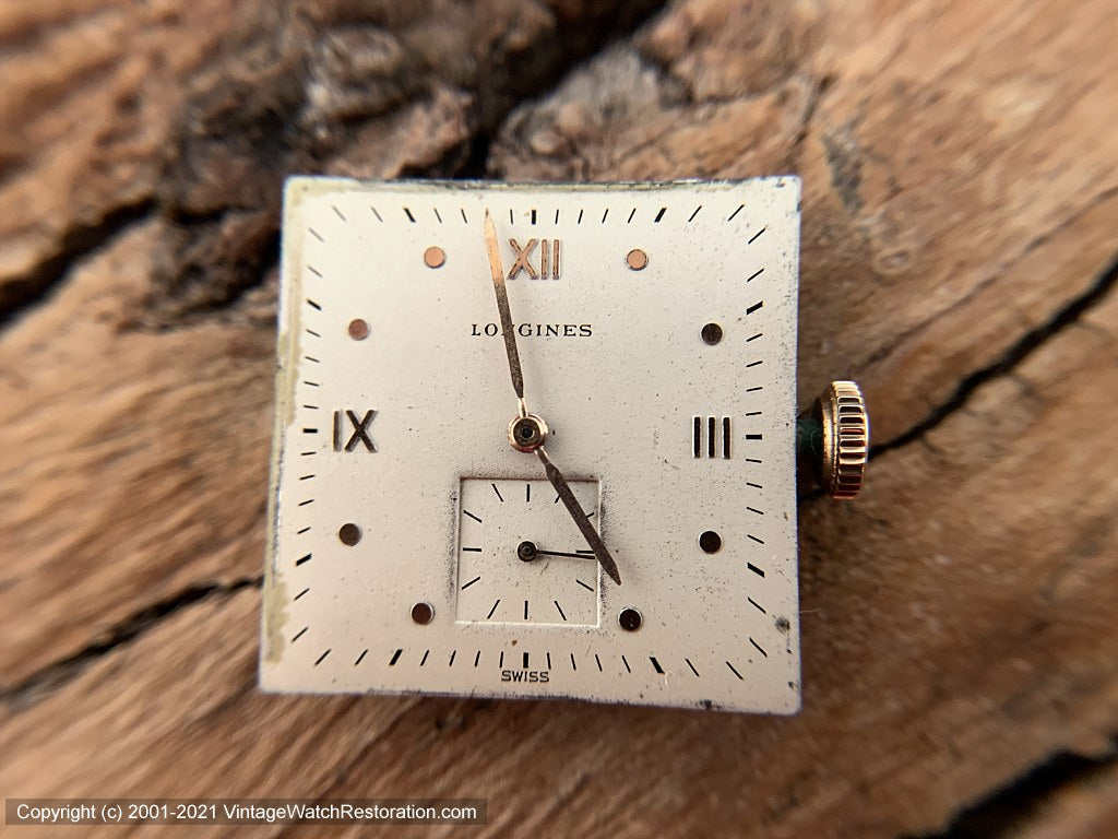 Longines 14K Gold Square Case, Double Bear Claw Lugs, Roman Numeral Di ...