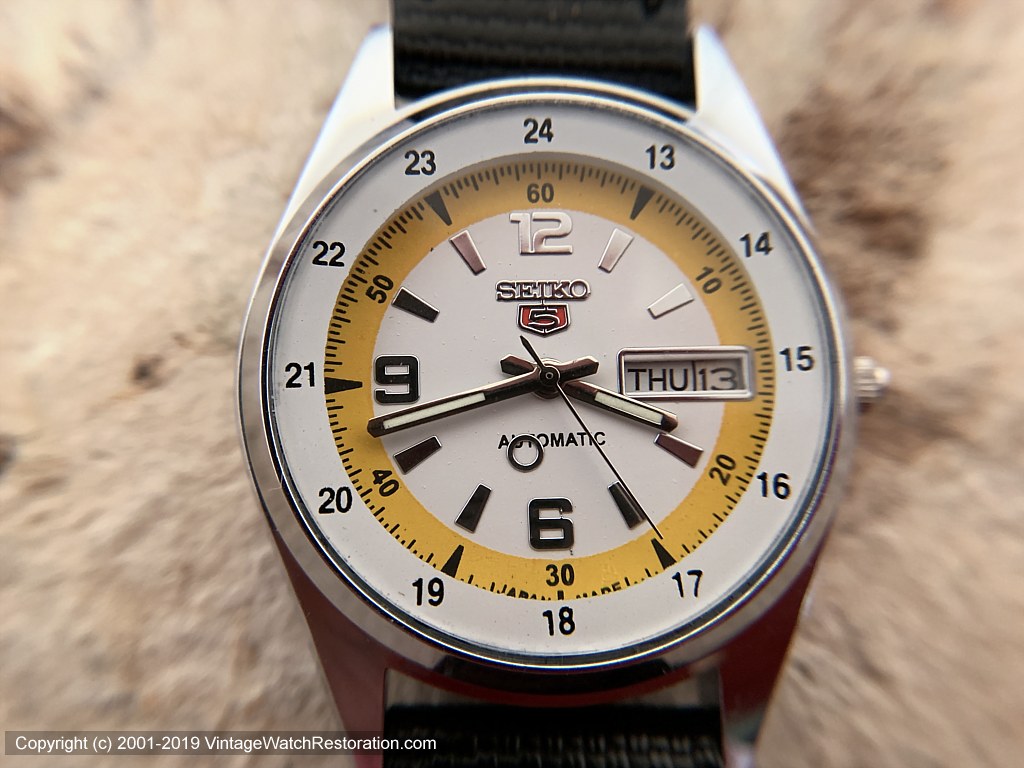 Seiko 5 Day-Date with White and Deep Yellow Dial, Automatic, Very Larg ...